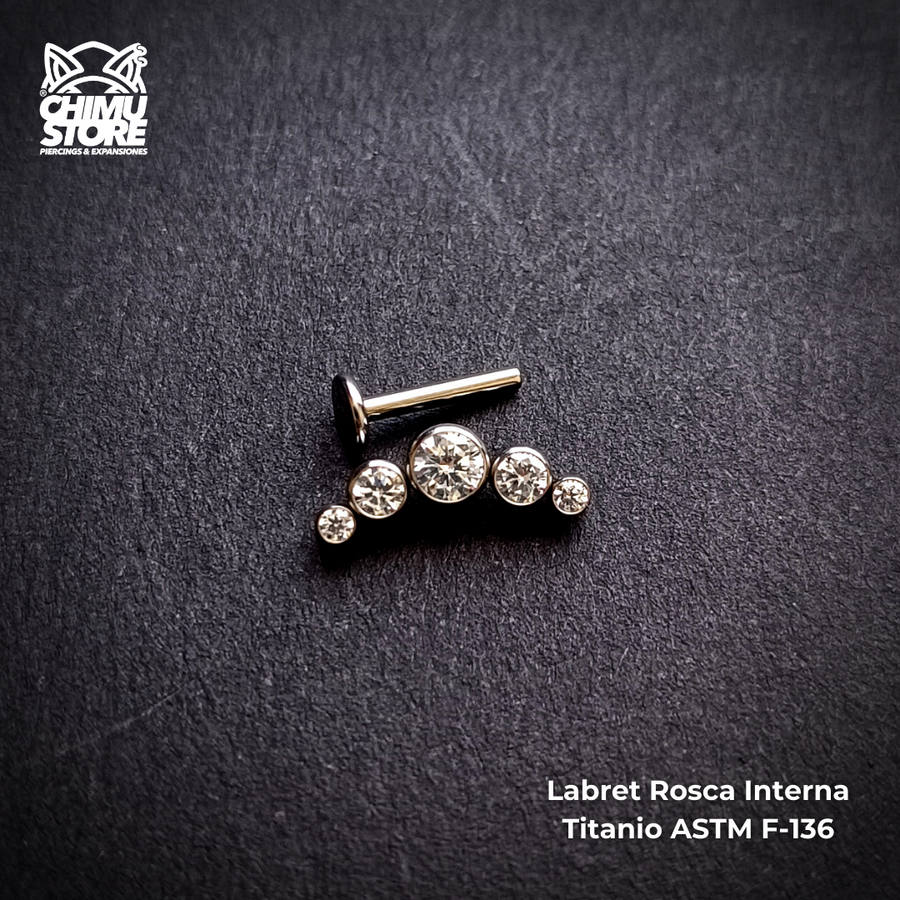 NEW Labret Titanio ASTM F-136 - Cluster 5 Zirconias (1,2mm;8mm) (16G ...