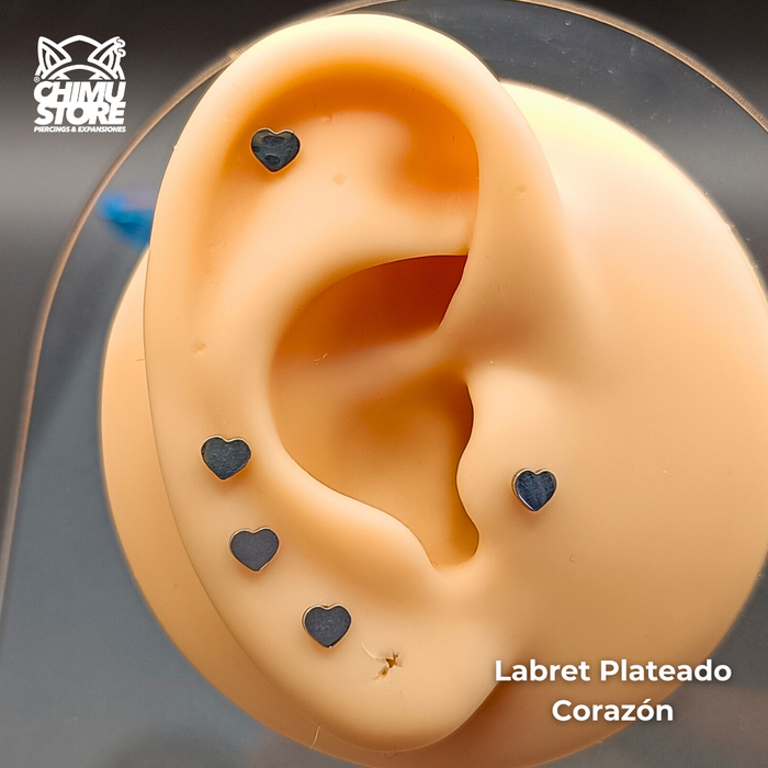 Labret (Push Pin) Titanio G23 - Corazón Plateado 4mm (1,2mm;8mm) (16G ...