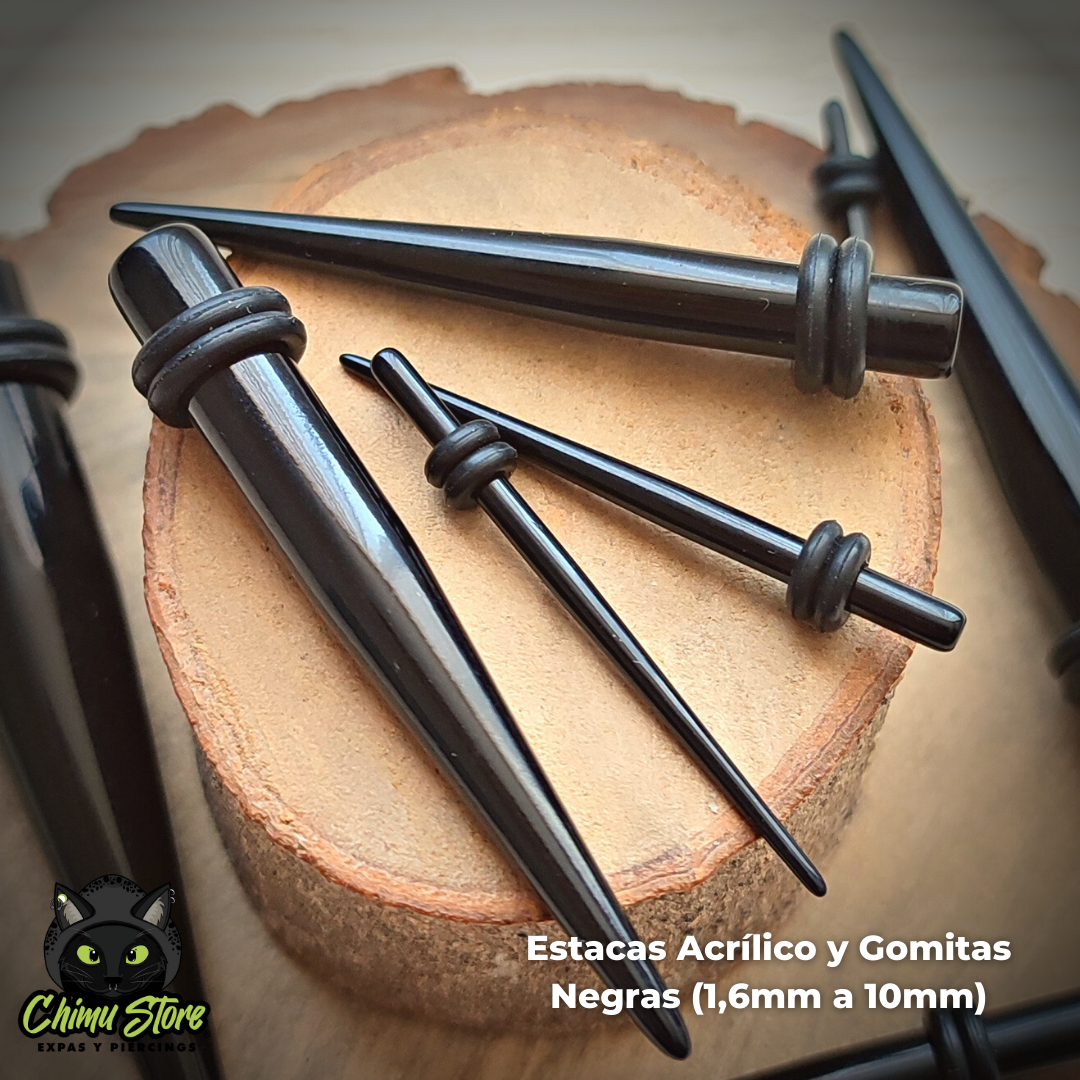 Expansores Acrílico - Estaca Negra (1,6mm a 10mm) · Chimu Store Chile